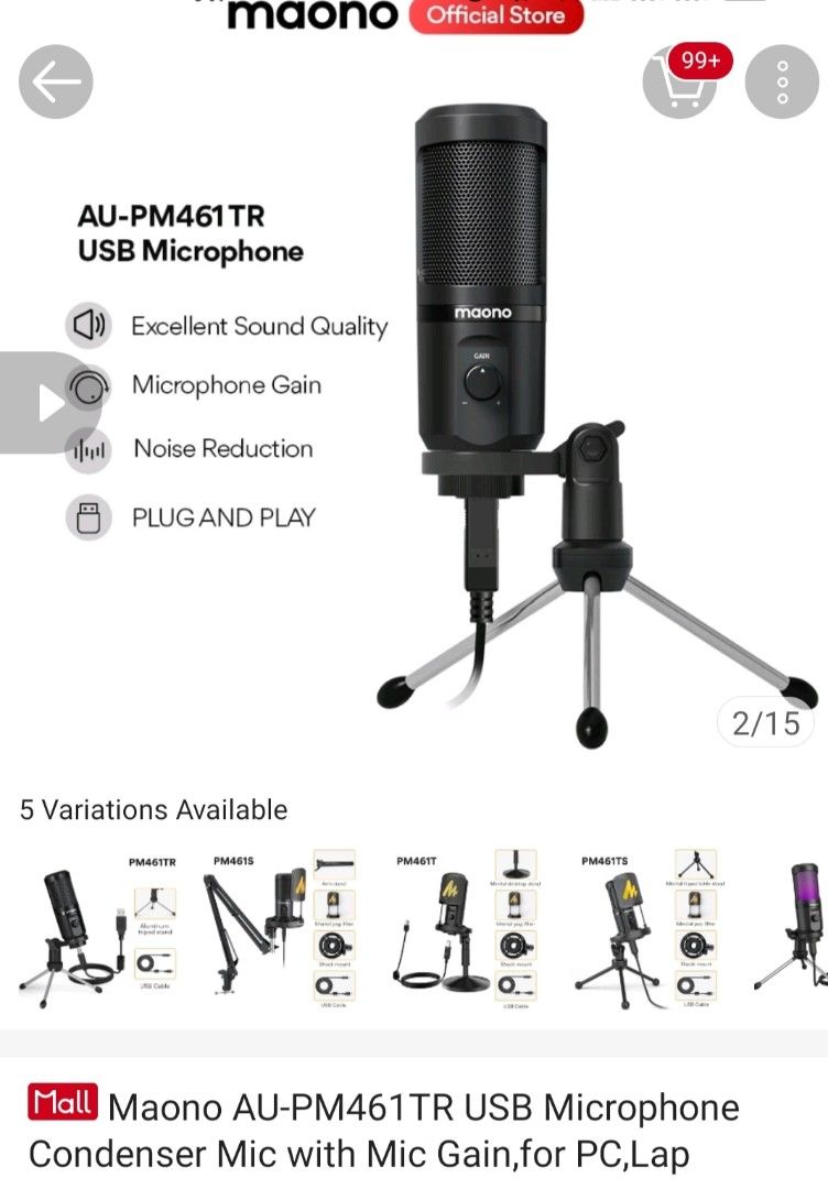 Maono PM 461TR USB Condenser Microphone, Audio, Microphones on Carousell
