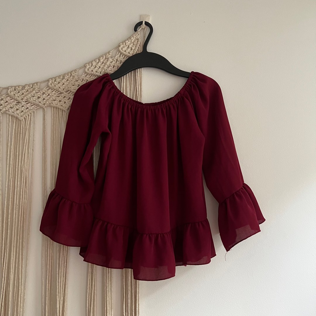 Maroon Blouse, Women's Fashion, Tops, Blouses on Carousell