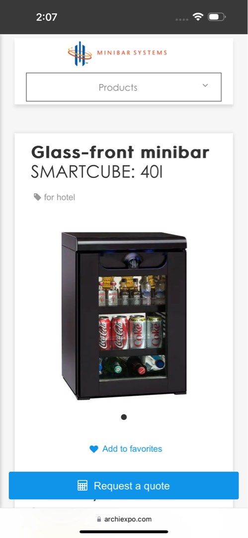 Minibar Systems Glass-front Mirror Refrigerator SMARTCUBE: 40I ...