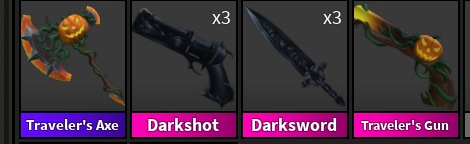 mm2 traveler set and dark set roblox, 電子遊戲, 遊戲機配件, 遊戲週邊商品 - Carousell