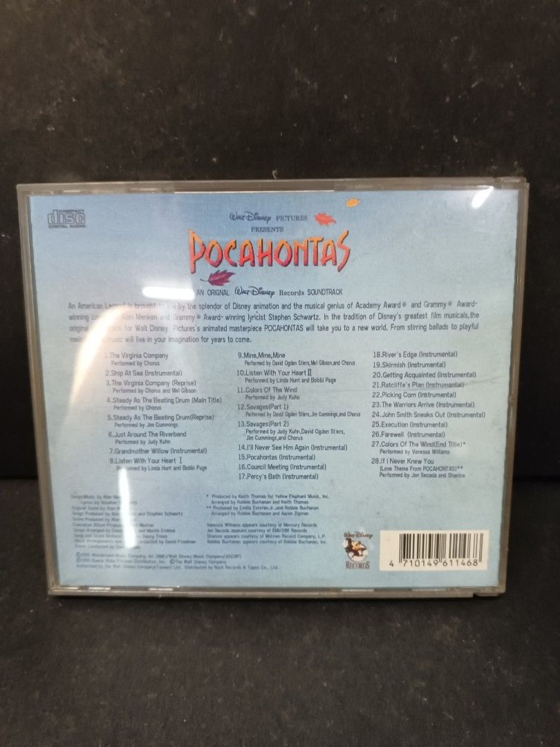 Original CD: POCAHONTAS (Music Movie Soundtrack), Hobbies & Toys, Music ...