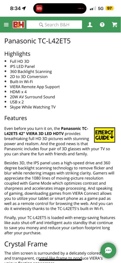 Panasonic TCL42ET5 - 3D 42 inch TV, TV & Home Appliances, TV ...