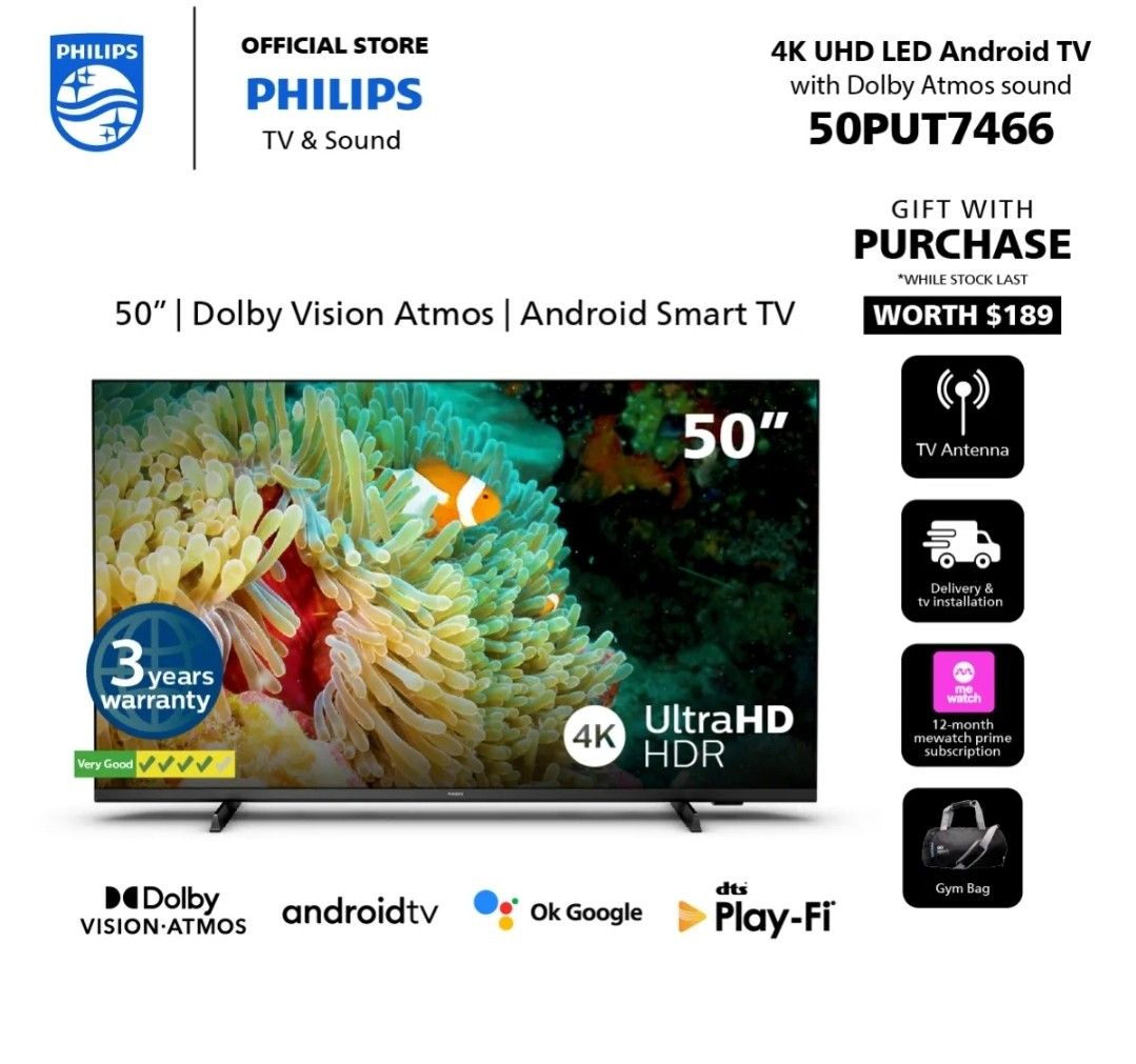 PHILIPS 4K UHD LED 50" Android TV, TV & Home Appliances, TV ...
