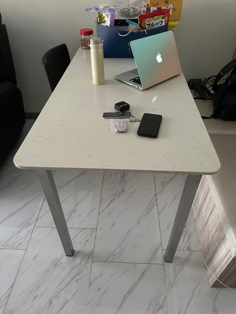 QUARTZ DINING TABLE with Metal Leg, Furniture & Home Living, Furniture ...