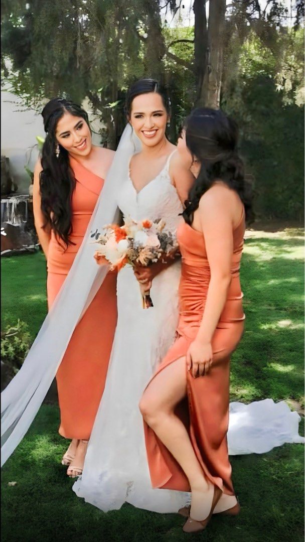 Rust one shoulder bridesmaid gown, Women's Fashion, Dresses & Sets, Evening dresses & gowns on ...