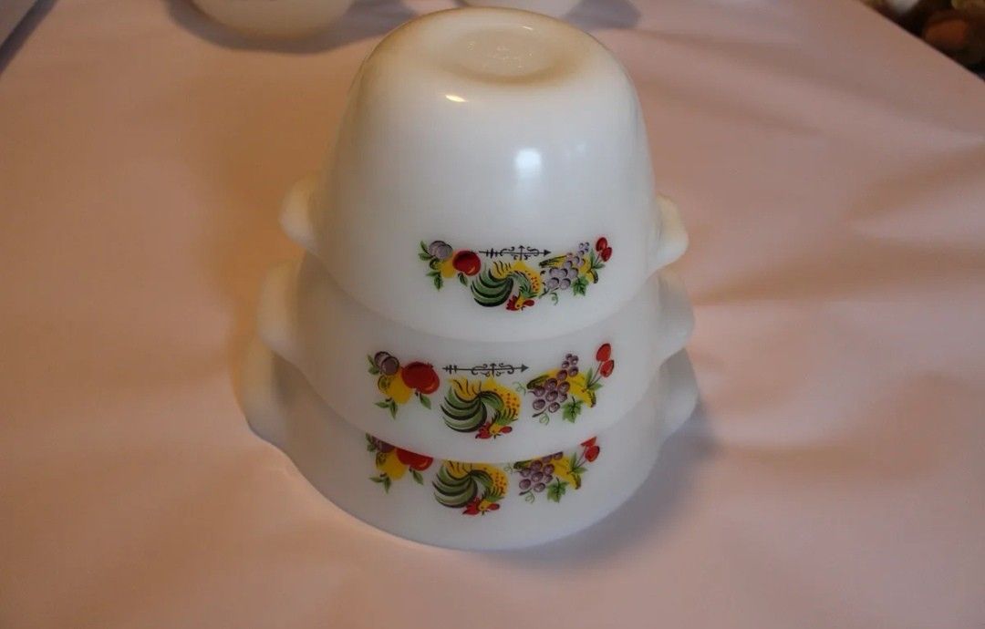 Set of 3 Vintage Chanticleer Anchor Hocking Fire King Rooster Nesting ...