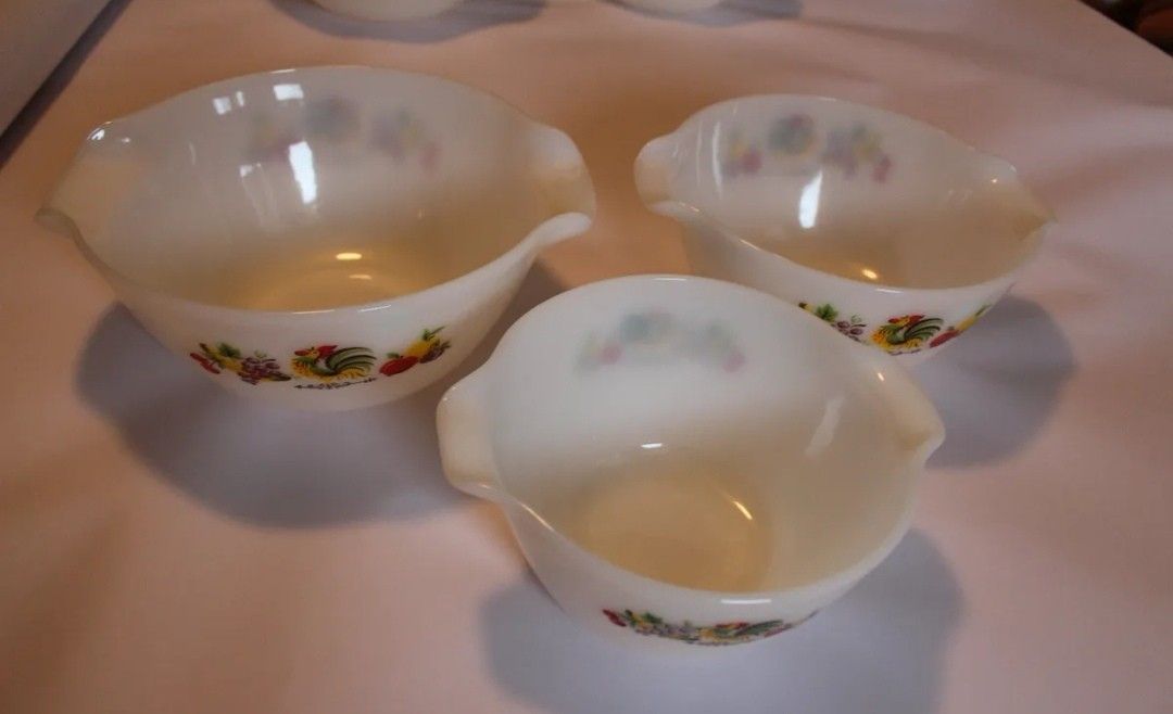 Set of 3 Vintage Chanticleer Anchor Hocking Fire King Rooster Nesting ...