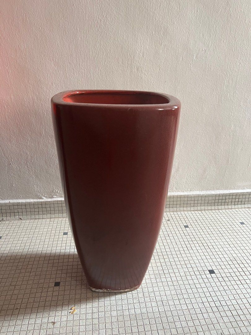 Tall and large maroon planter, Furniture & Home Living, Gardening, Pots ...