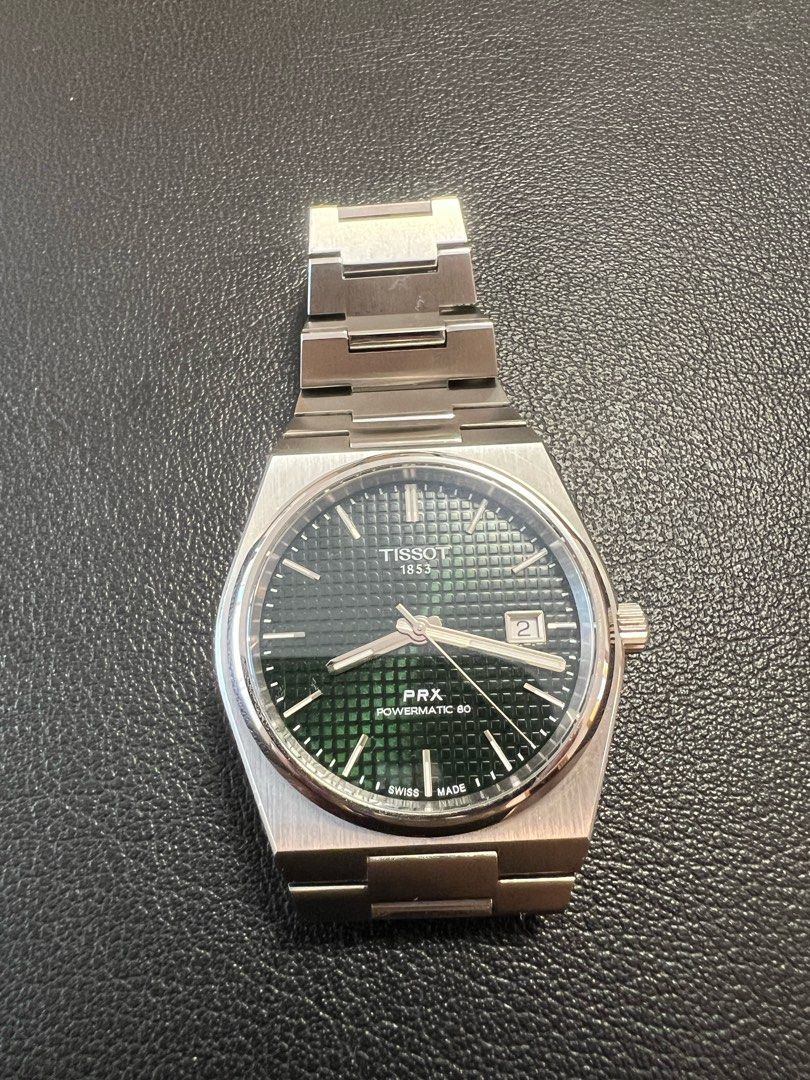 Tissot PRX AUTO GREEN DIAL, 名牌, 手錶 - Carousell
