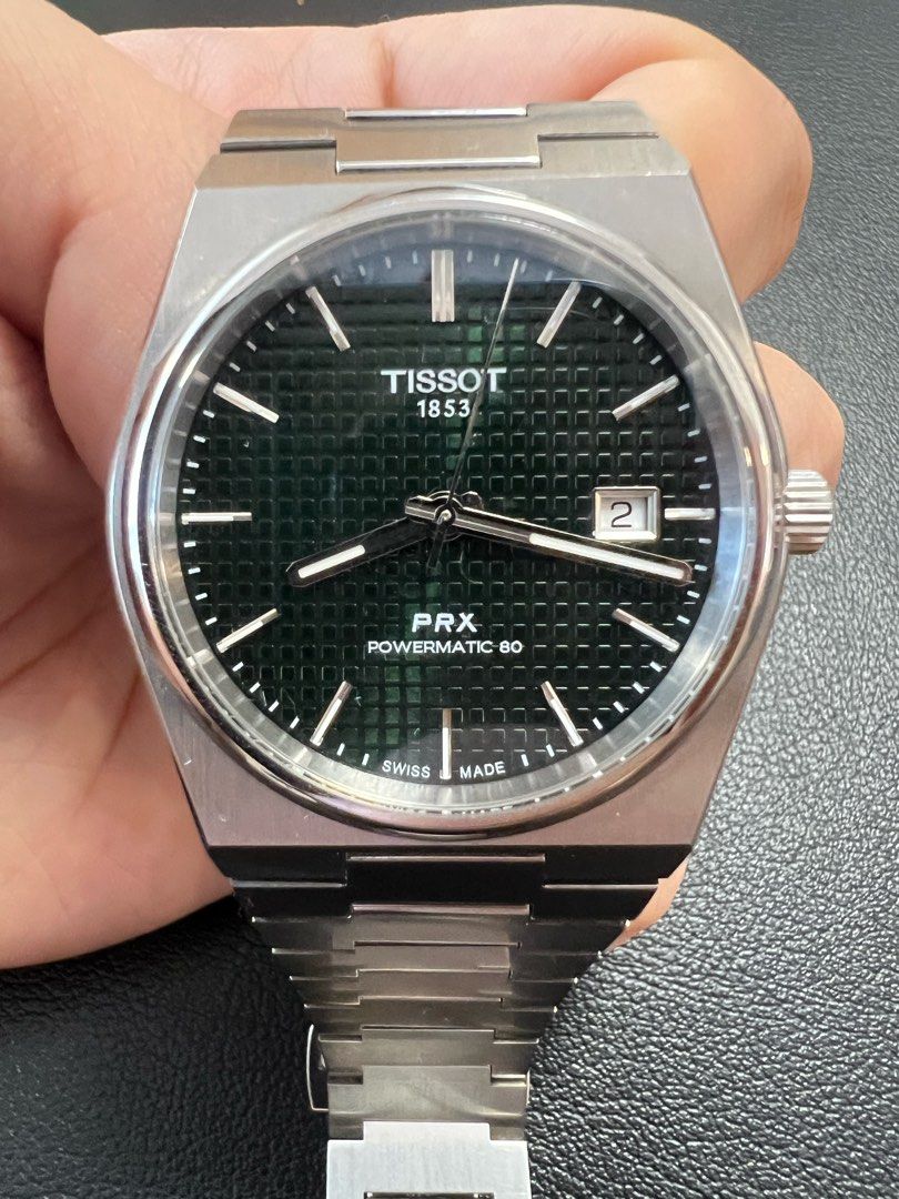 Tissot PRX AUTO GREEN DIAL, 名牌, 手錶 - Carousell