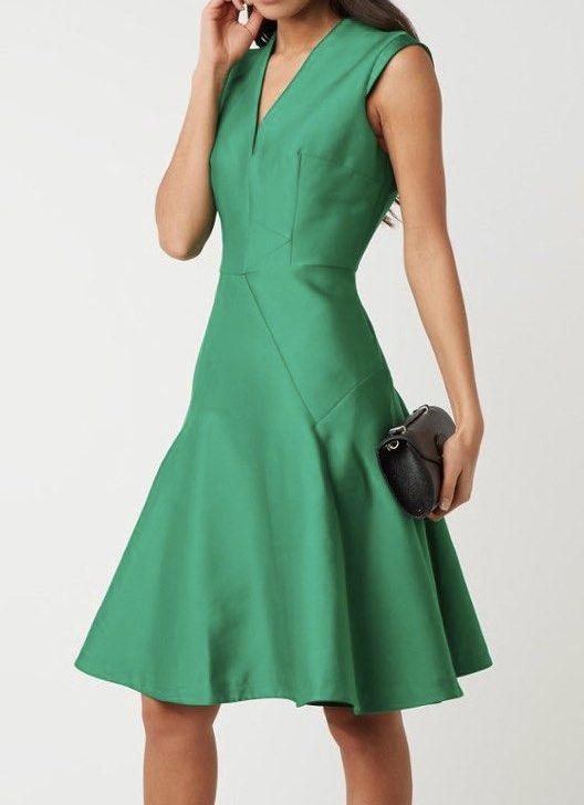 UK10 PHASE EIGHT emerald green A-line fit and flare satin type dress ...