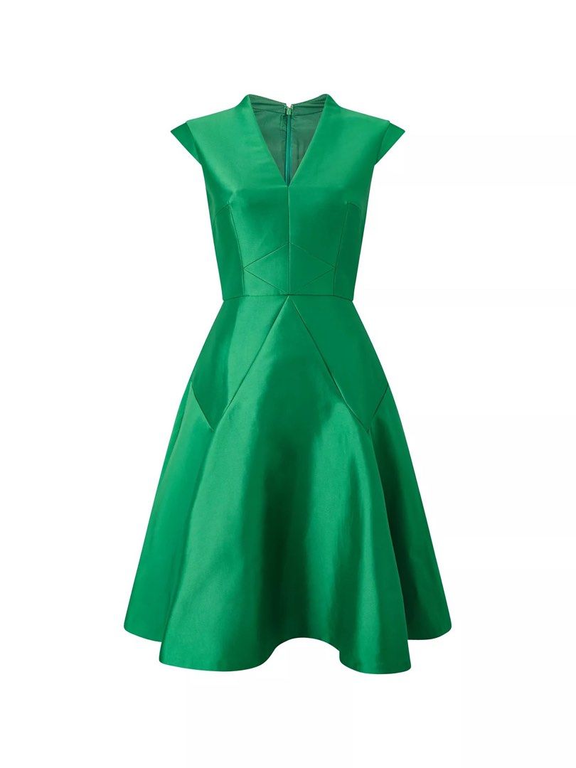 UK10 PHASE EIGHT emerald green A-line fit and flare satin type dress ...