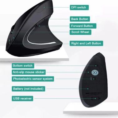 Vertical Mouse Ergonomic 2.4GHz Wireless Optical Mice 3 Adjustable DPI ...
