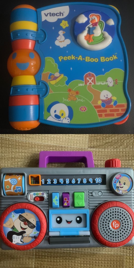 V-Tech Peek-A-Boo Musical Book & Fisher-Price Laugh & Learn Boombox ...