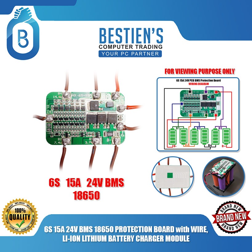 6S 15A 24V BMS 18650 PROTECTION BOARD with WIRE, LI-ION LITHIUM BATTERY ...