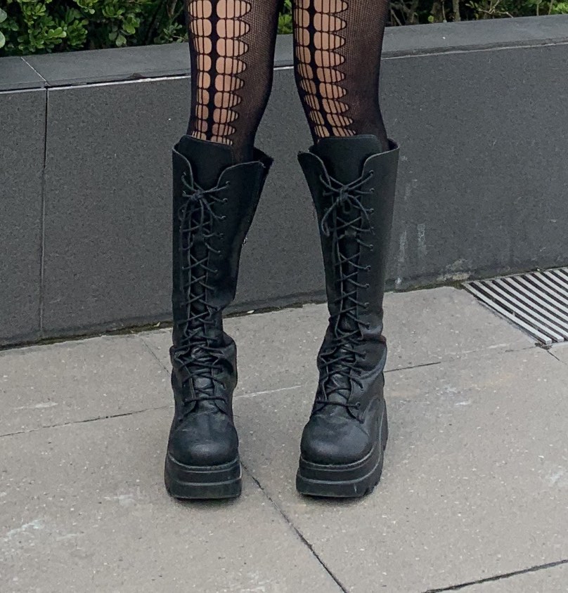 alt grunge goth long black platform boots, Women's Fashion, Footwear ...