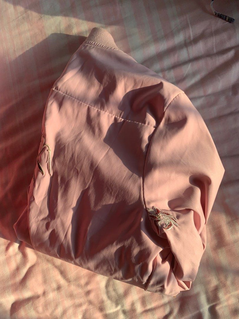 Bomber crop vintage Jacket pink gold embroidered aesthetic Barbie ...