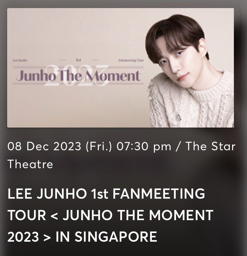Cat1 ticket for Lee Junho fanmeet in Singapore, Tickets & Vouchers ...