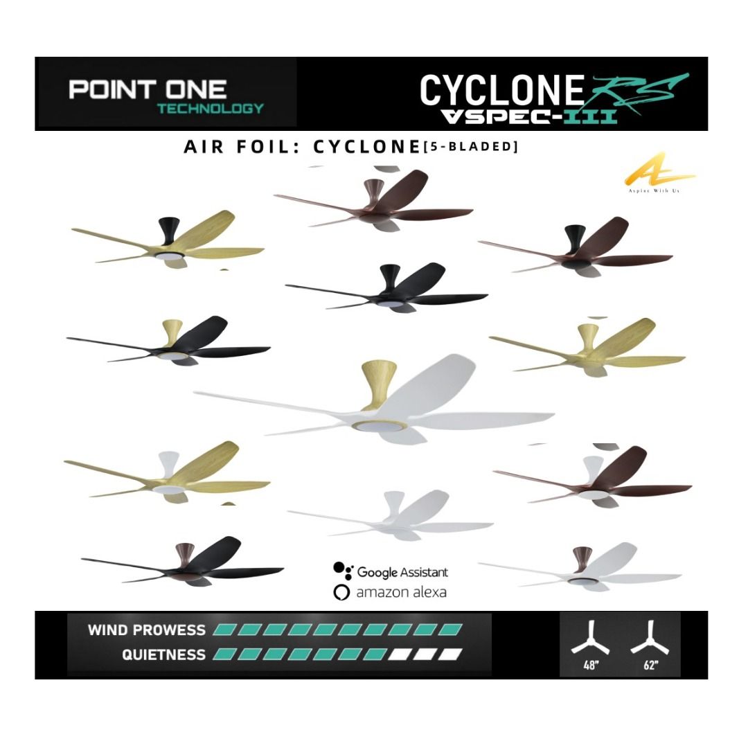 Ceiling Fan PO RS Cyclone 5 Blade Smart DC Motor 48" 62" Strong Wind ...
