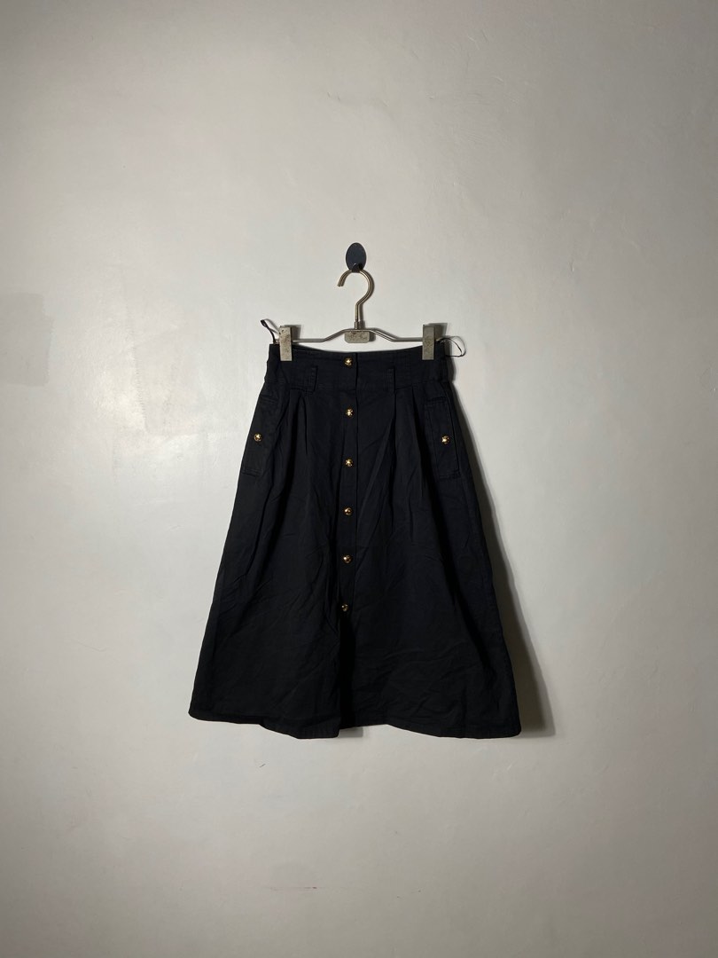 Celine Paris - Gold Buttons Flared Black Skirt, Women's Fashion ...