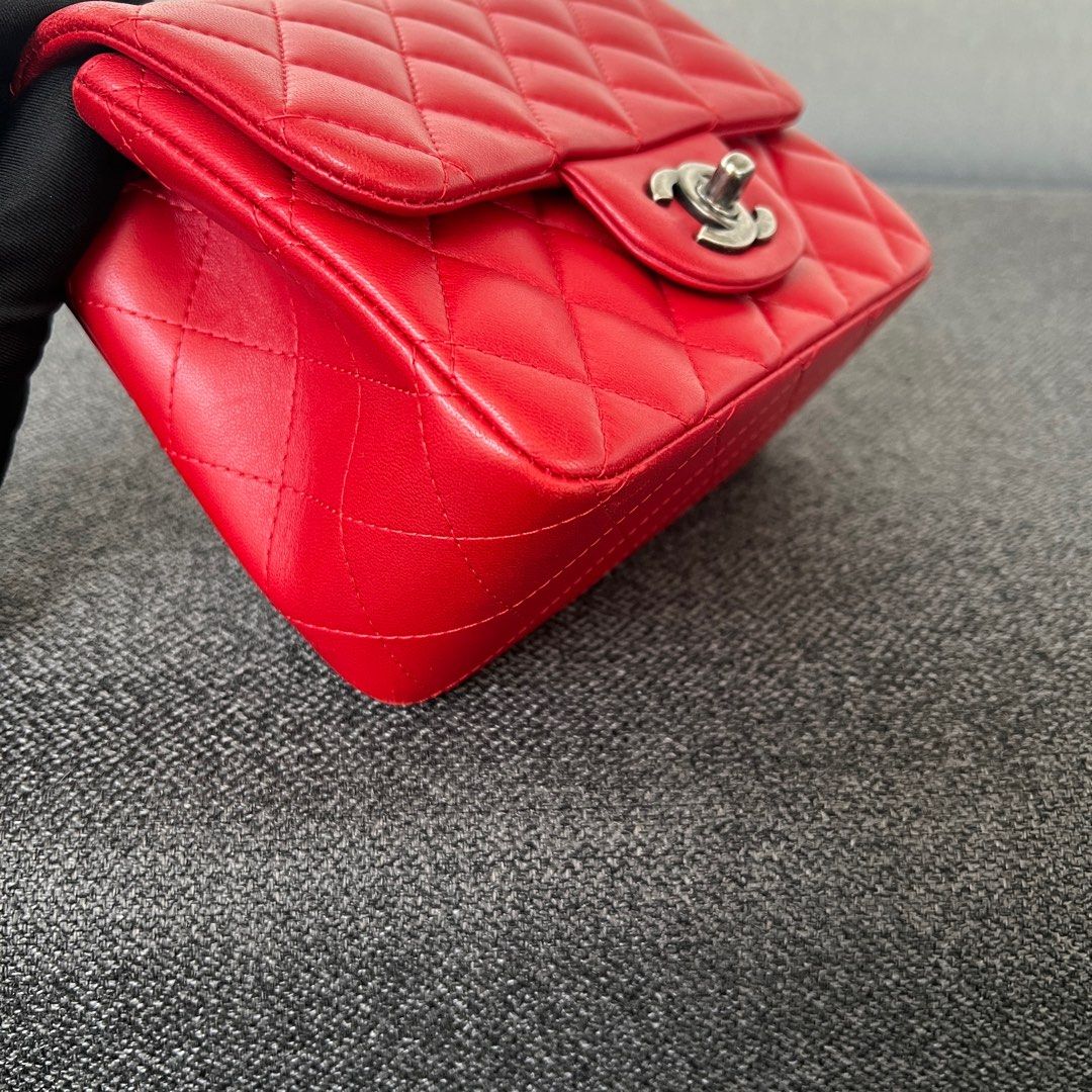 Chanel Mini Square Flap Lambskin Red / Rhw, Luxury, Bags & Wallets on ...