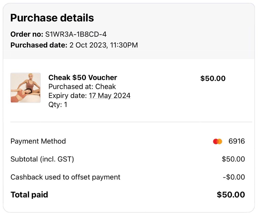 Cheak $50 voucher gift card, Tickets & Vouchers, Vouchers on Carousell