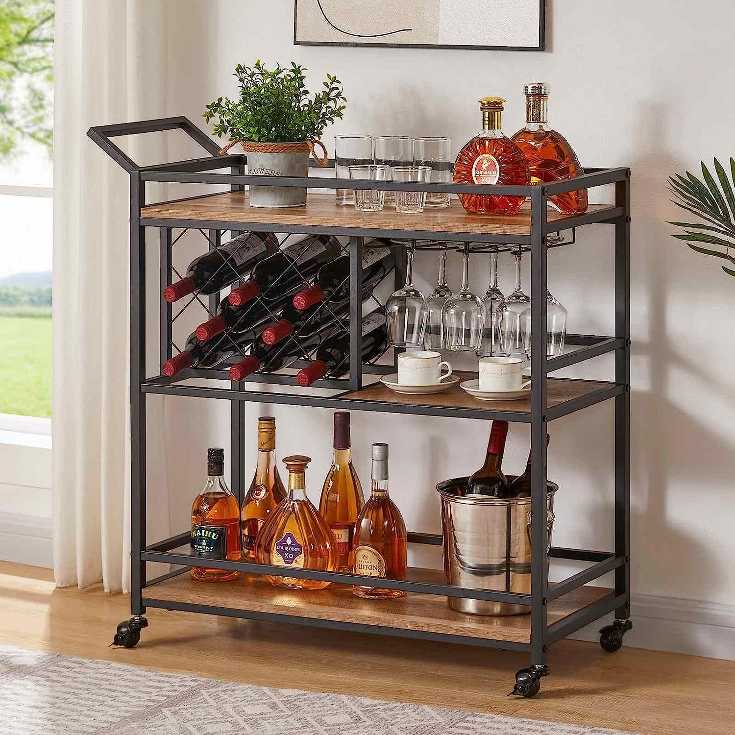FATORRI Bar Cart for The Home with Wine Rack and Glasses Holder ...