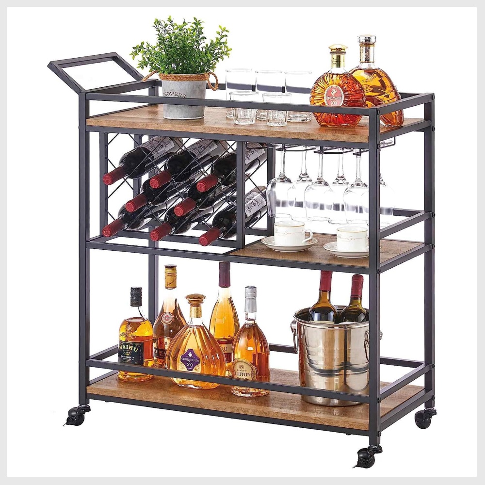 FATORRI Bar Cart for The Home with Wine Rack and Glasses Holder ...