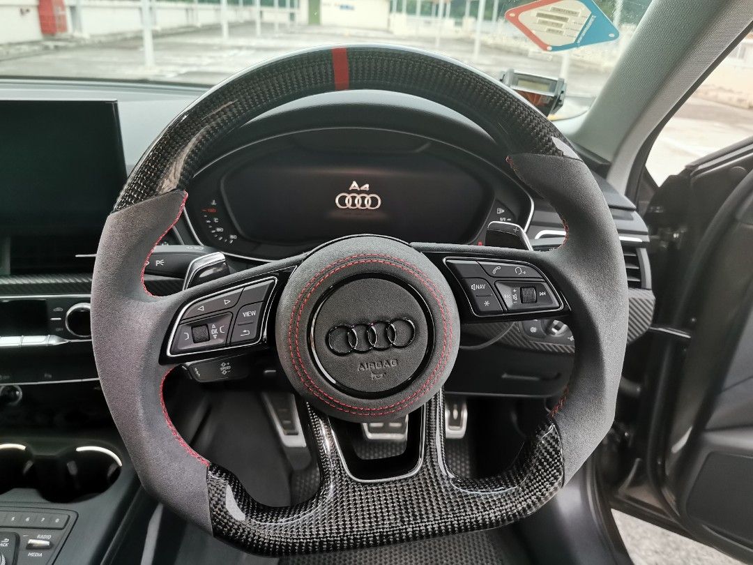 FLAT BOTTOM AUDI STEERING WHEEL (ALCANTARA +CARBON FIBRE) (Fitted on A4 ...