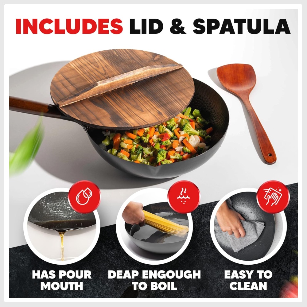 Gold Dragon Heritage Edition Carbon Steel Wok Pan with Lid | 12.5 ...