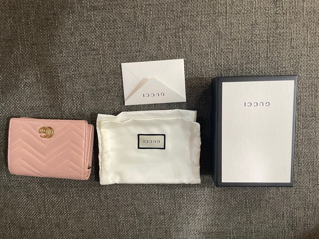Gucci coin card holder wallet in pink, Luxury, Bags & Wallets on Carousell