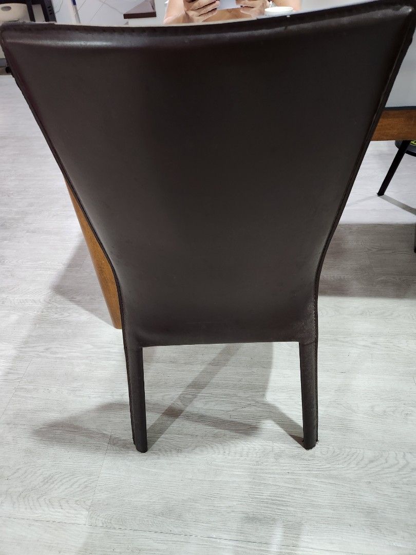 High back leather chocolate brown dining sala room chair, Furniture ...