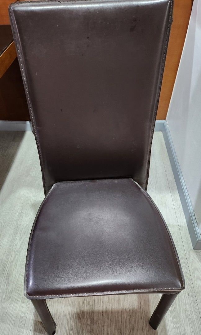 High back leather chocolate brown dining sala room chair, Furniture ...