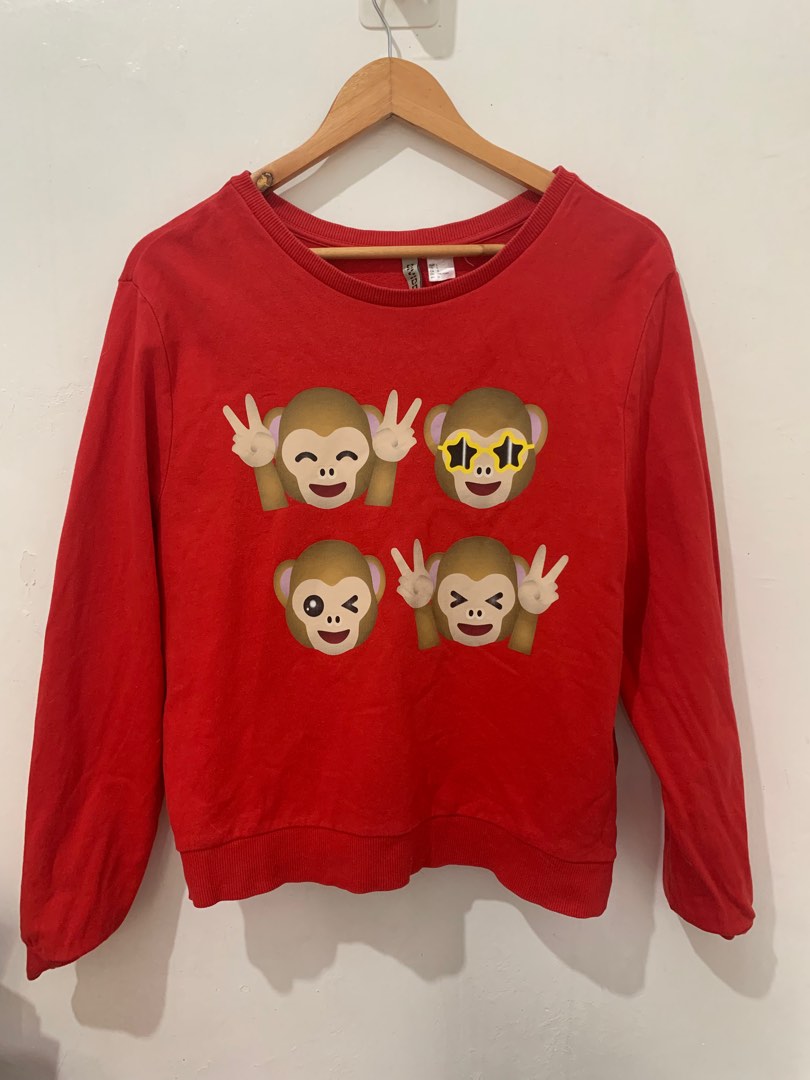 H&M Monkey Emoji Sweater, Women's Fashion, Tops, Longsleeves on Carousell
