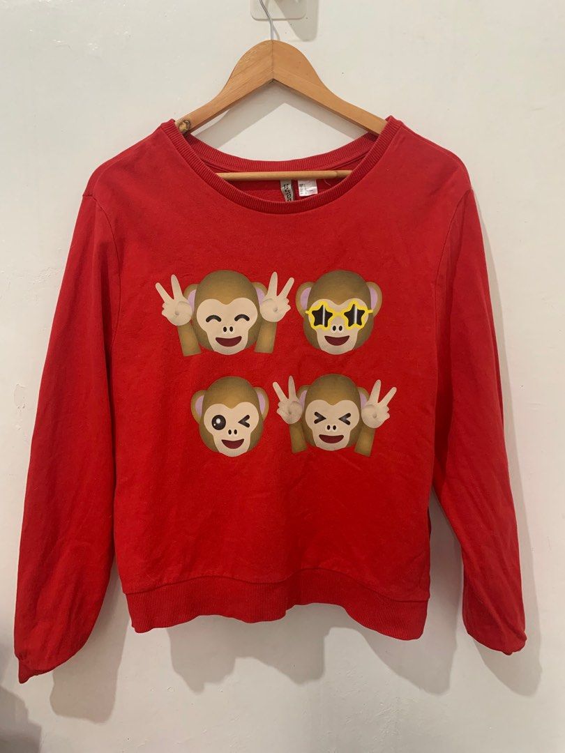 H&M Monkey Emoji Sweater, Women's Fashion, Tops, Longsleeves on Carousell