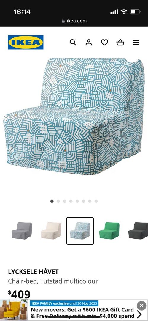 Ikea 1 seater sofa bed, Furniture & Home Living, Furniture, Sofas on Carousell