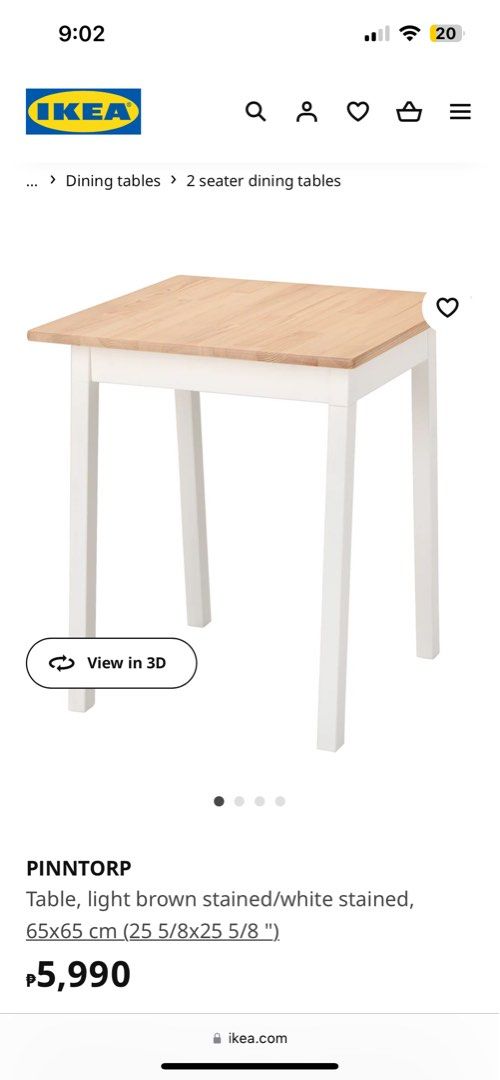 IKEA Pinntorp 2 Seater Dining Table, Furniture & Home Living, Furniture ...