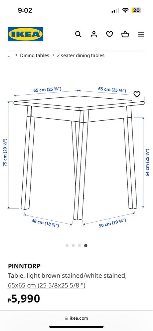IKEA Pinntorp 2 Seater Dining Table, Furniture & Home Living, Furniture ...