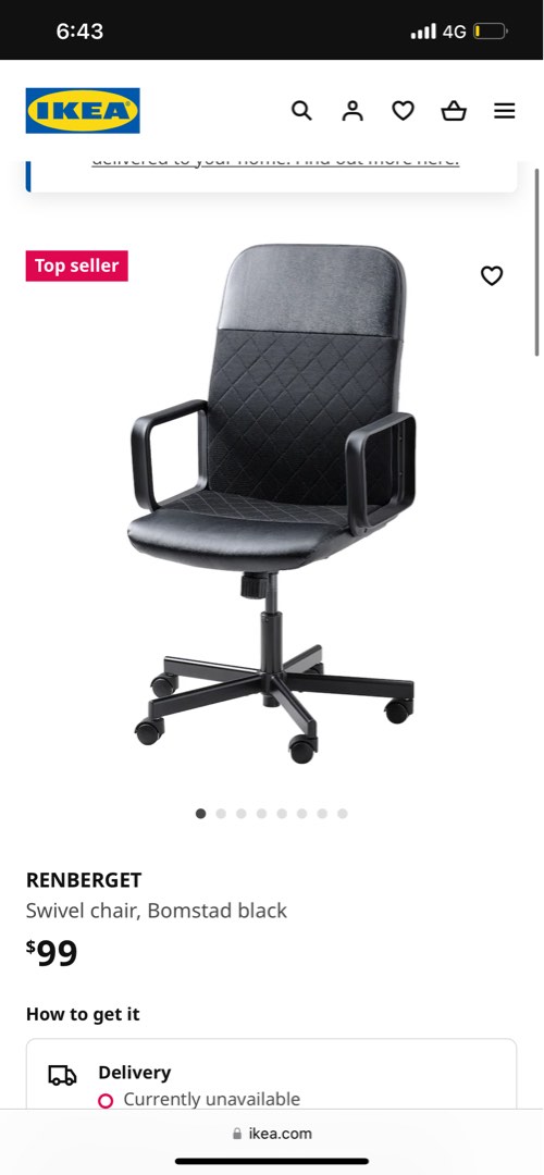 Ikea Renberget swivel chair in black, Furniture & Home Living ...