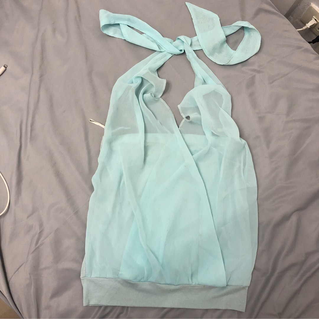 japan/japanese brand baby powder blue perfect y2k tube halter neck top ...