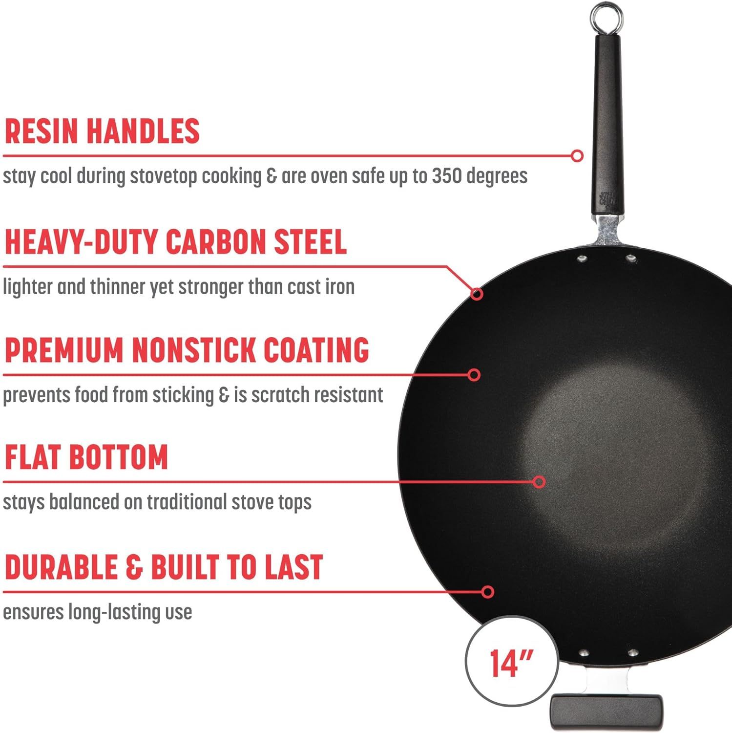 Joyce Chen Professional Series 14-Inch Carbon Steel Excalibur Nonstick Wok with Phenolic Handles ...