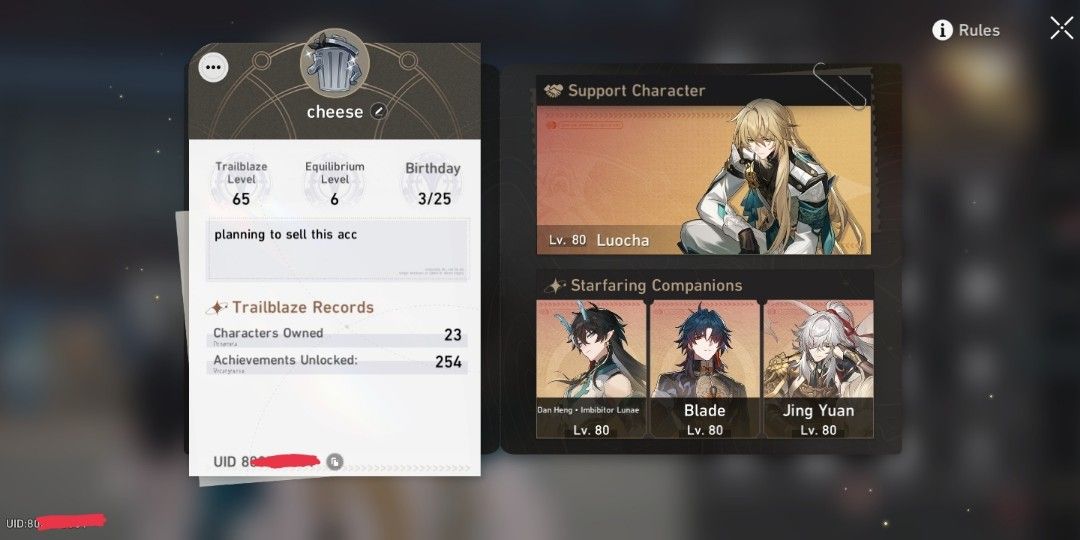 akun hsr tl 65 well build + sign, Video Game, Game di Carousell