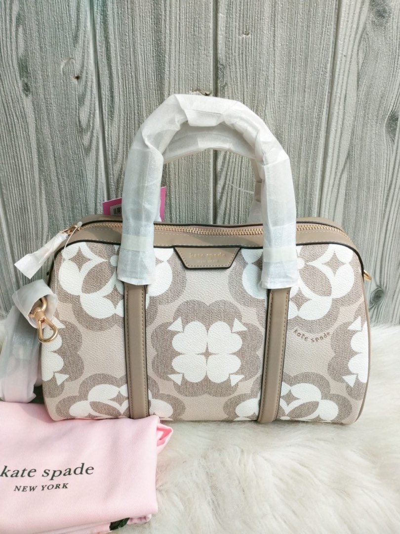 Kate Spade Flower Monogram Eleanor Medium Satchel Natural Multi, Barang ...