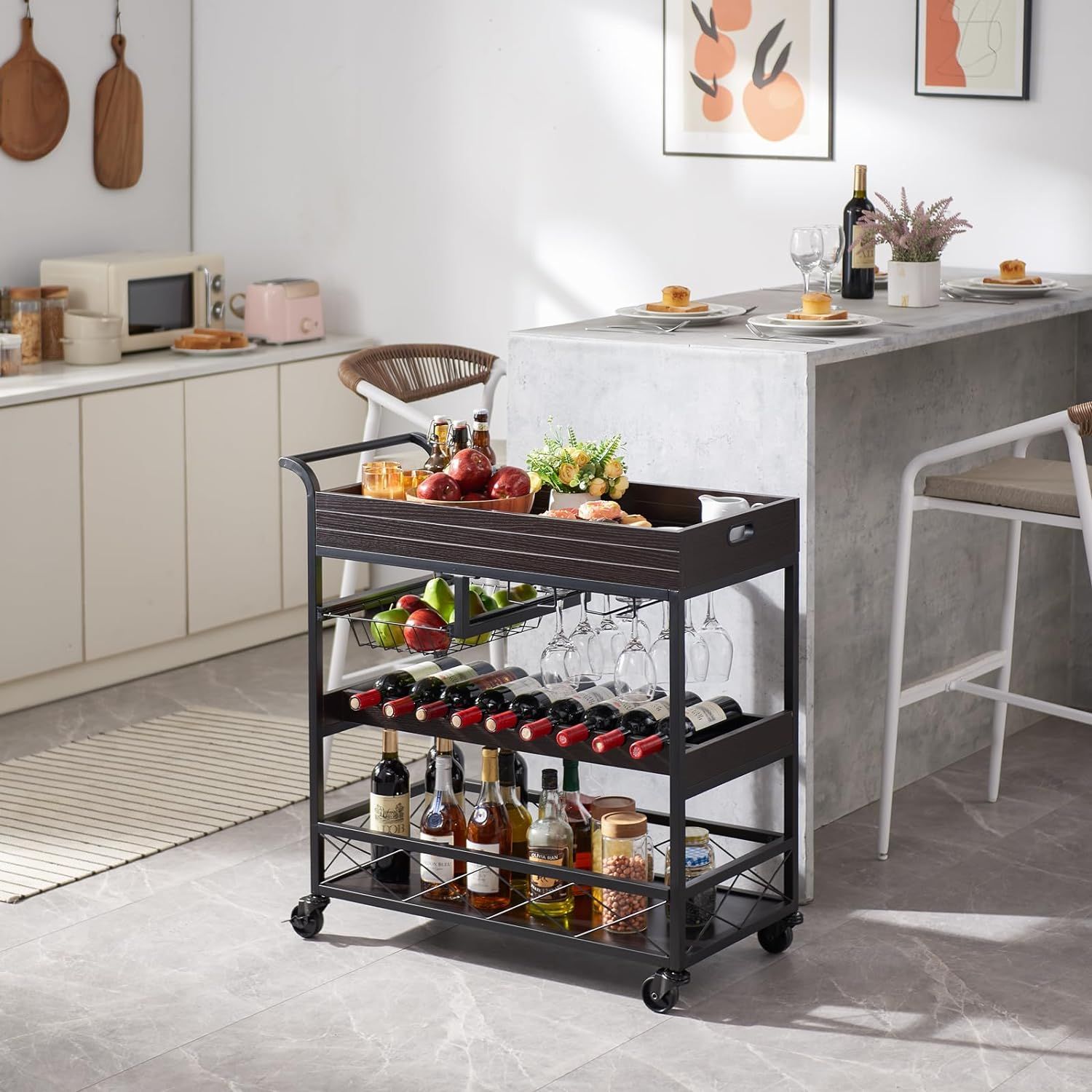 Lovitgo Bar Carts for The Home,3 Tier Wine Cart with Removable Tray,Bar ...