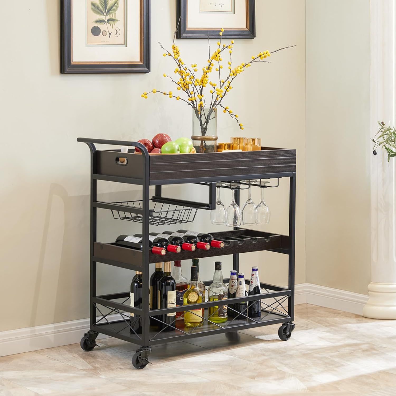 Lovitgo Bar Carts for The Home,3 Tier Wine Cart with Removable Tray,Bar ...
