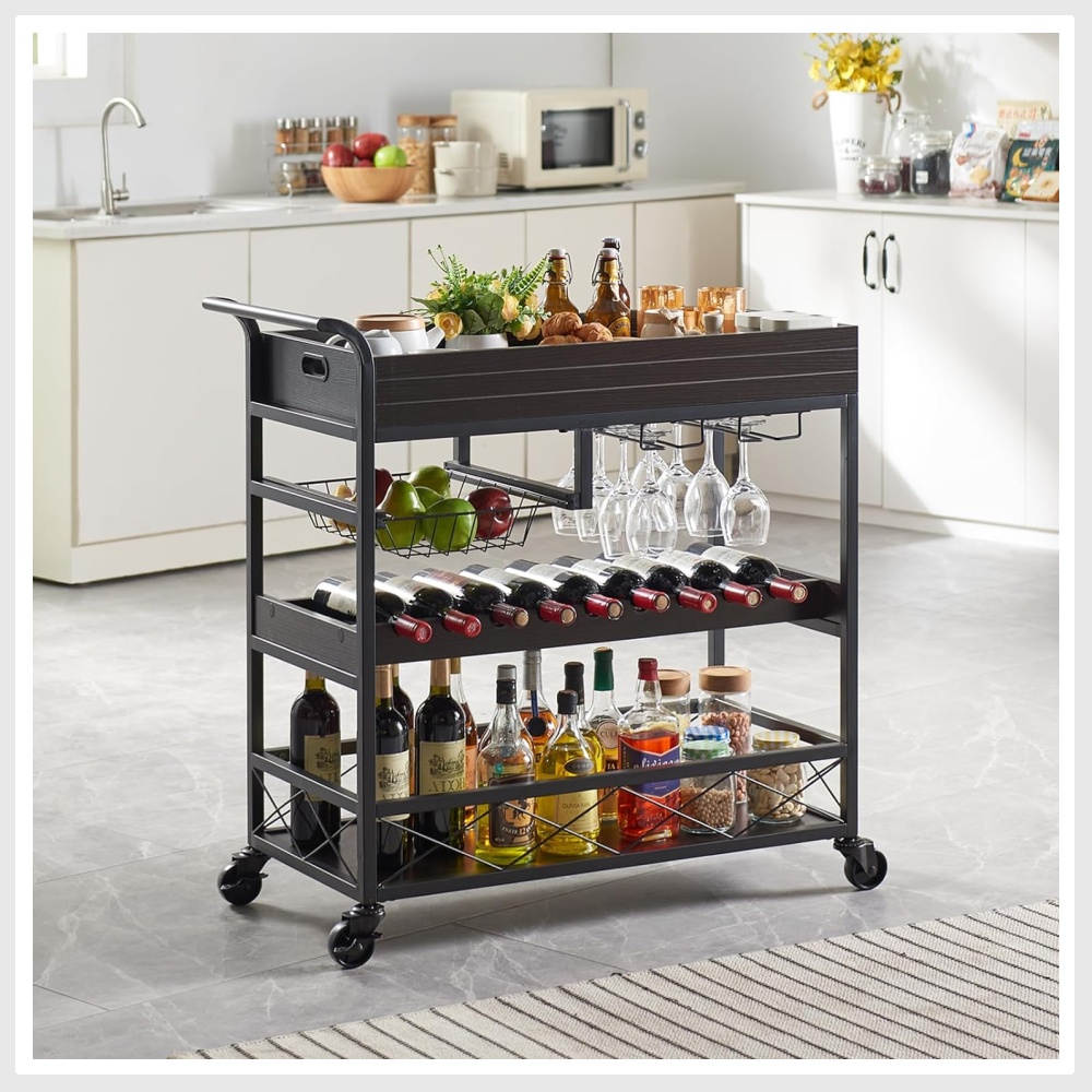 Lovitgo Bar Carts for The Home,3 Tier Wine Cart with Removable Tray,Bar ...
