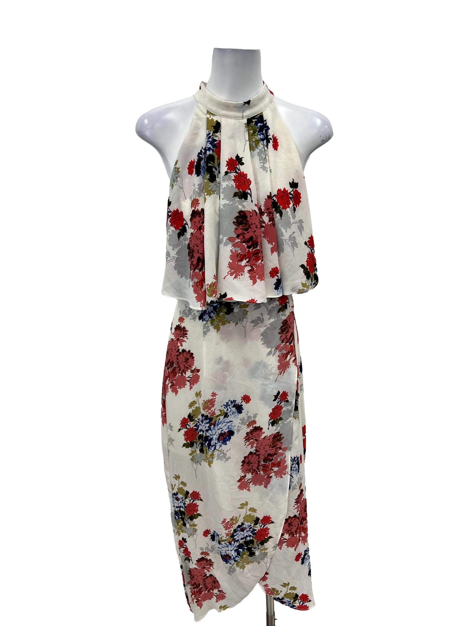 MDS White Floral Printed Halter Dress, Women's Fashion, Dresses & Sets, Dresses on Carousell