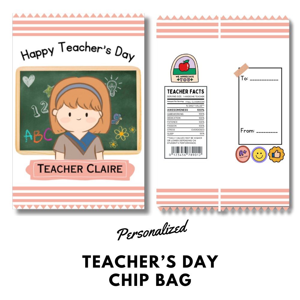 Personalized Teacher's Day Chip Bag Loot Bag Gift Bag, Hobbies & Toys ...