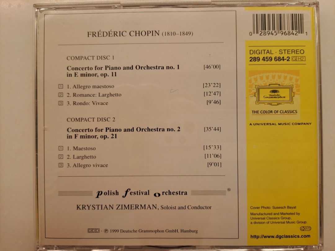 Piano Concertos Nos 1 & 2 by Chopin / Krystian Zimerman / Polish Festival Orchestra. 2 disc ...