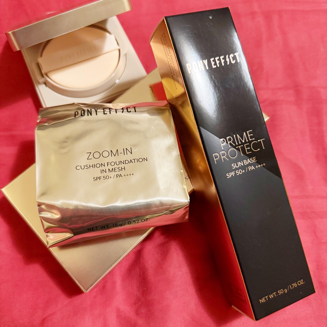 Pony Effect Zoom-In Cushion Foundation in Mesh + Prime Protect Sunbase ...
